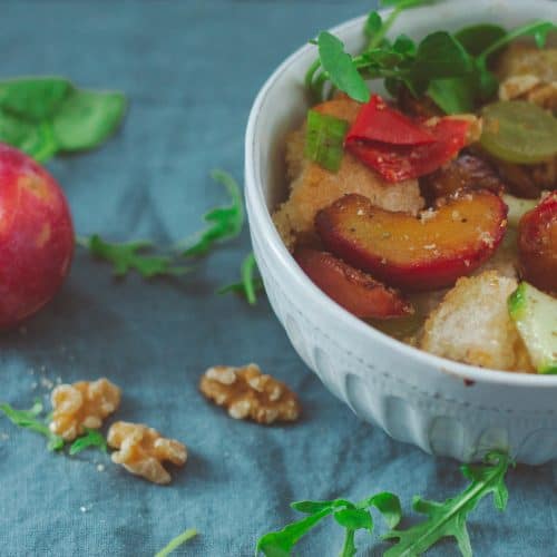 Vegan Sourdough and Roasted Plum Panzanella | Sweeter Than Oats