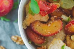 Vegan Sourdough and Roasted Plum Panzanella | Sweeter Than Oats
