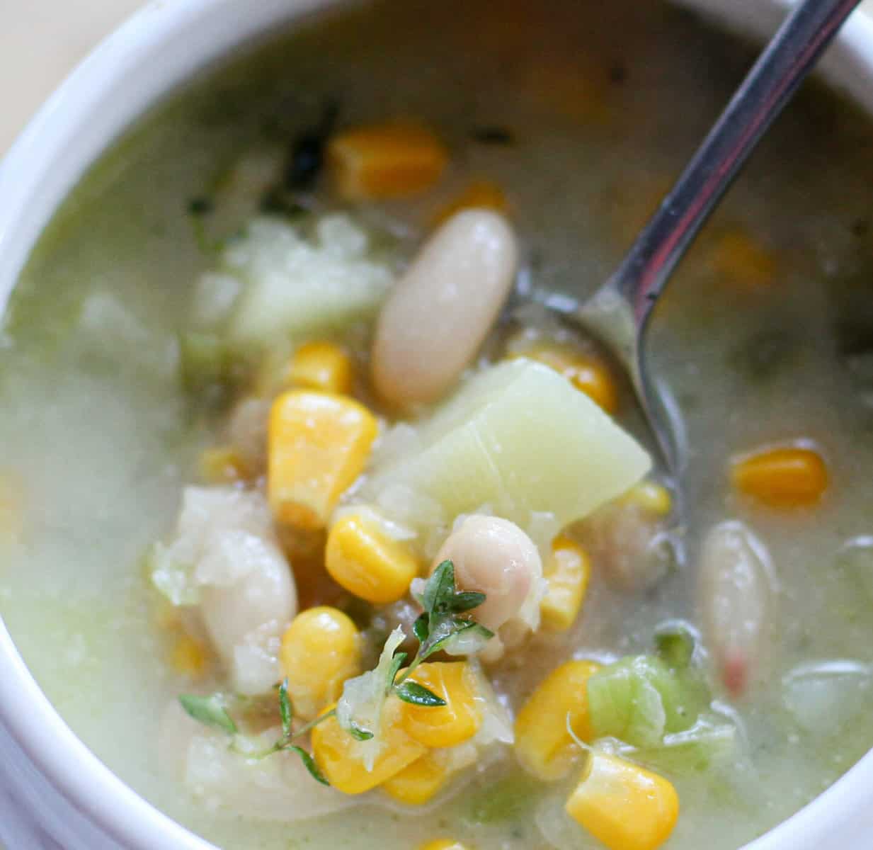 Easy Vegan White Bean, Potato and Corn Chowder | Sweeter Than Oats