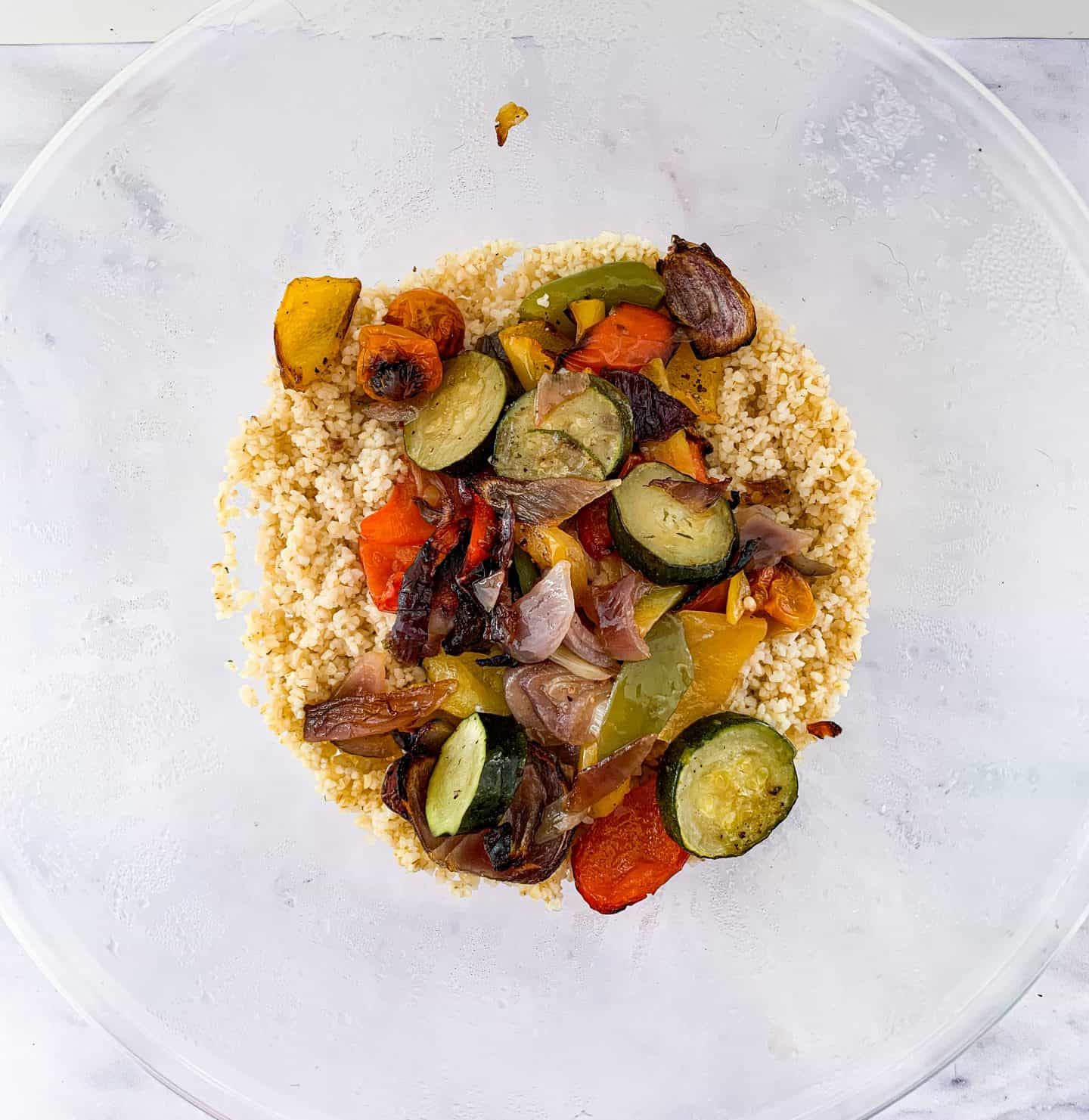 Easy Vegan Bulgur Wheat and Roast Vegetable Recipe | Sweeter Than Oats