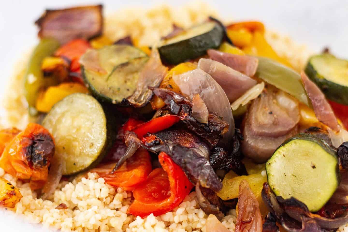 Easy Vegan Bulgur Wheat and Roast Vegetable Recipe | Sweeter Than Oats