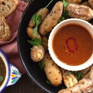 Papas Arrugadas with 2 Mojos (Spanish Wrinkled Potatoes with 2 sauces ...